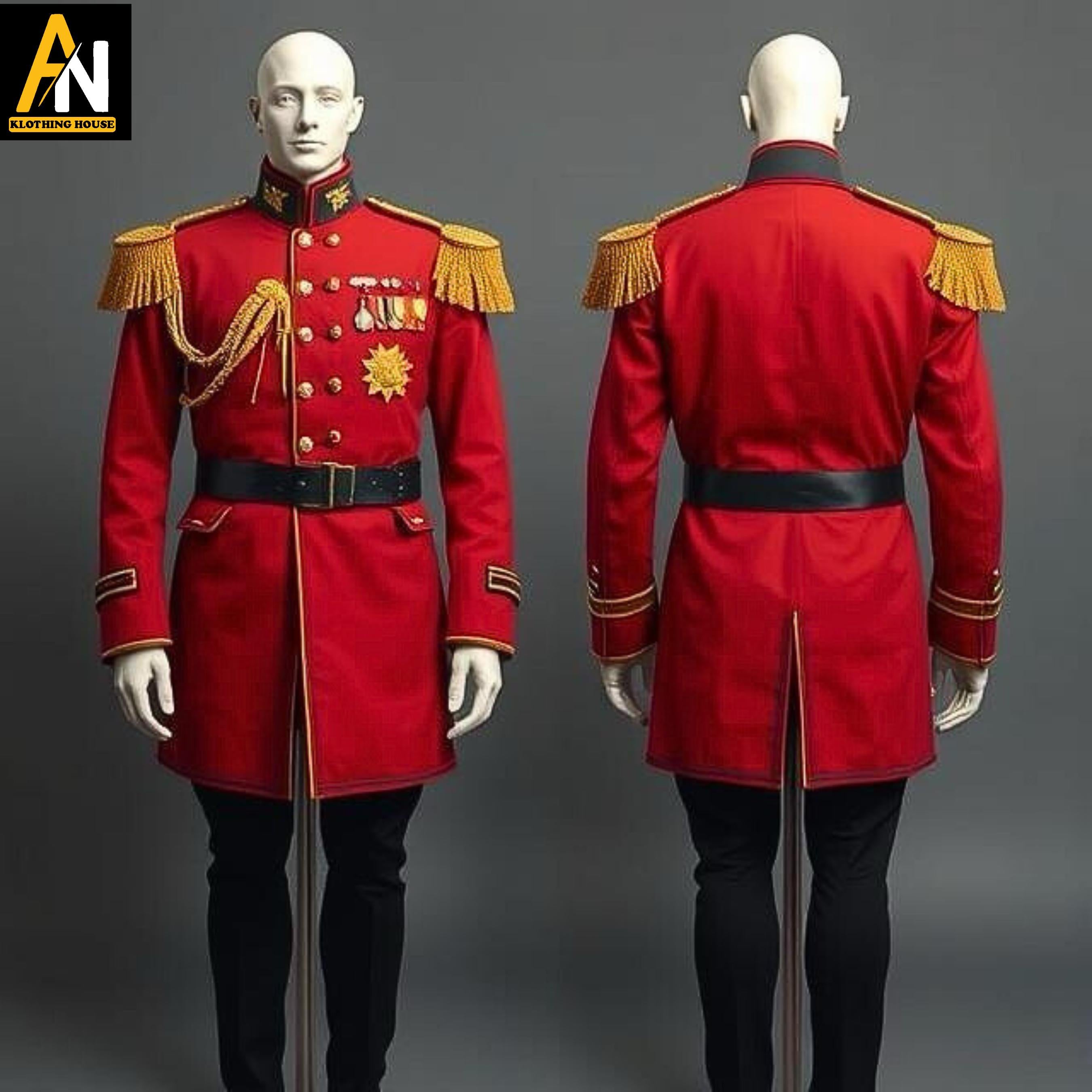 Red Military Regency Jacket and Gold Epaulettes - Wool Coat - Officers ...