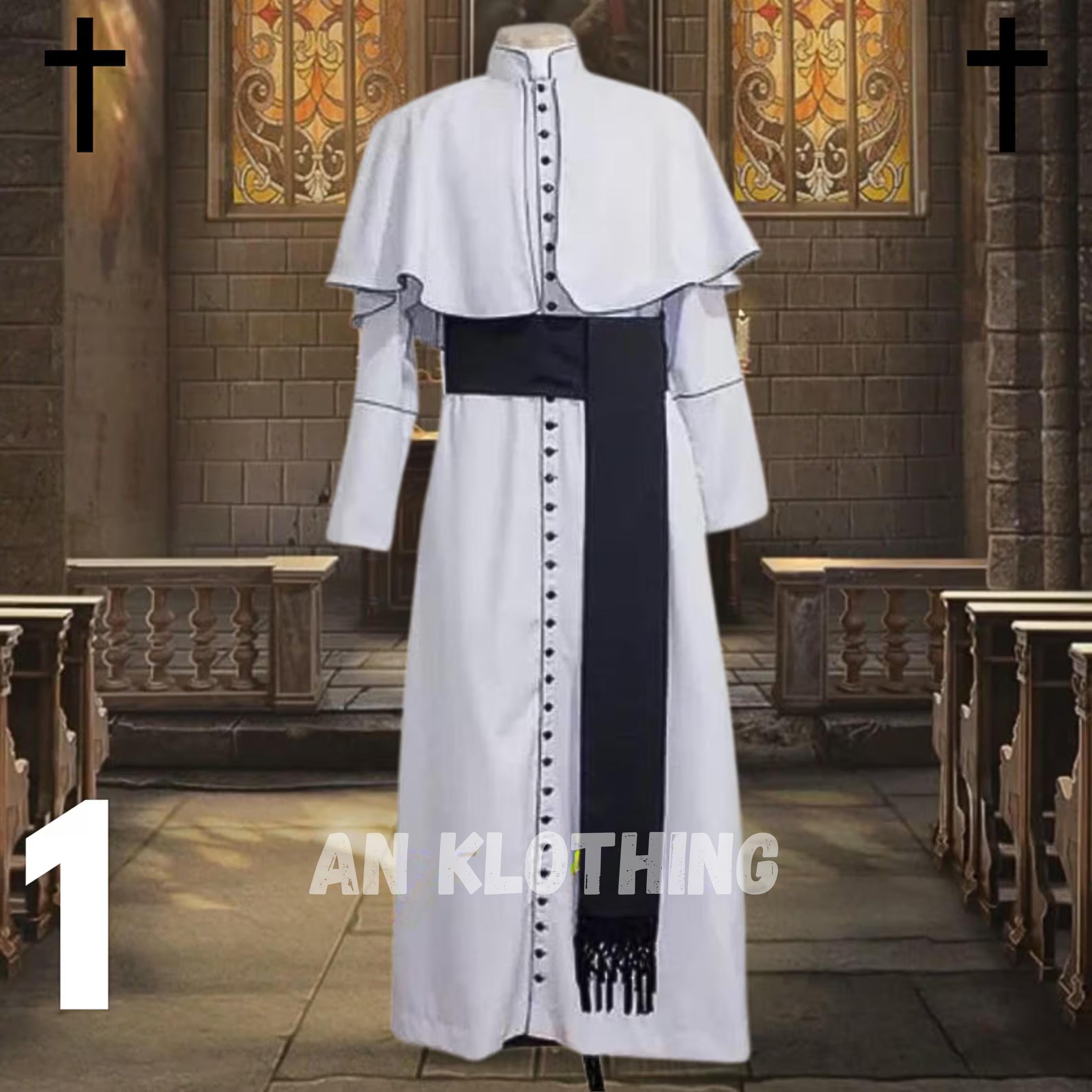 Catholic White Priest Cassock with Sash - Traditional Clergy Vestment ...